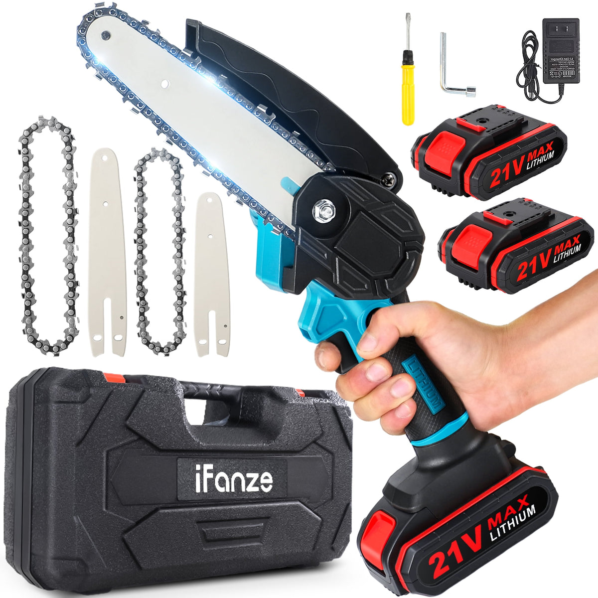 6 inch & 4 inch Mini Chainsaw, 2-in-1 Cordless Power Chainsaws with 2 ...