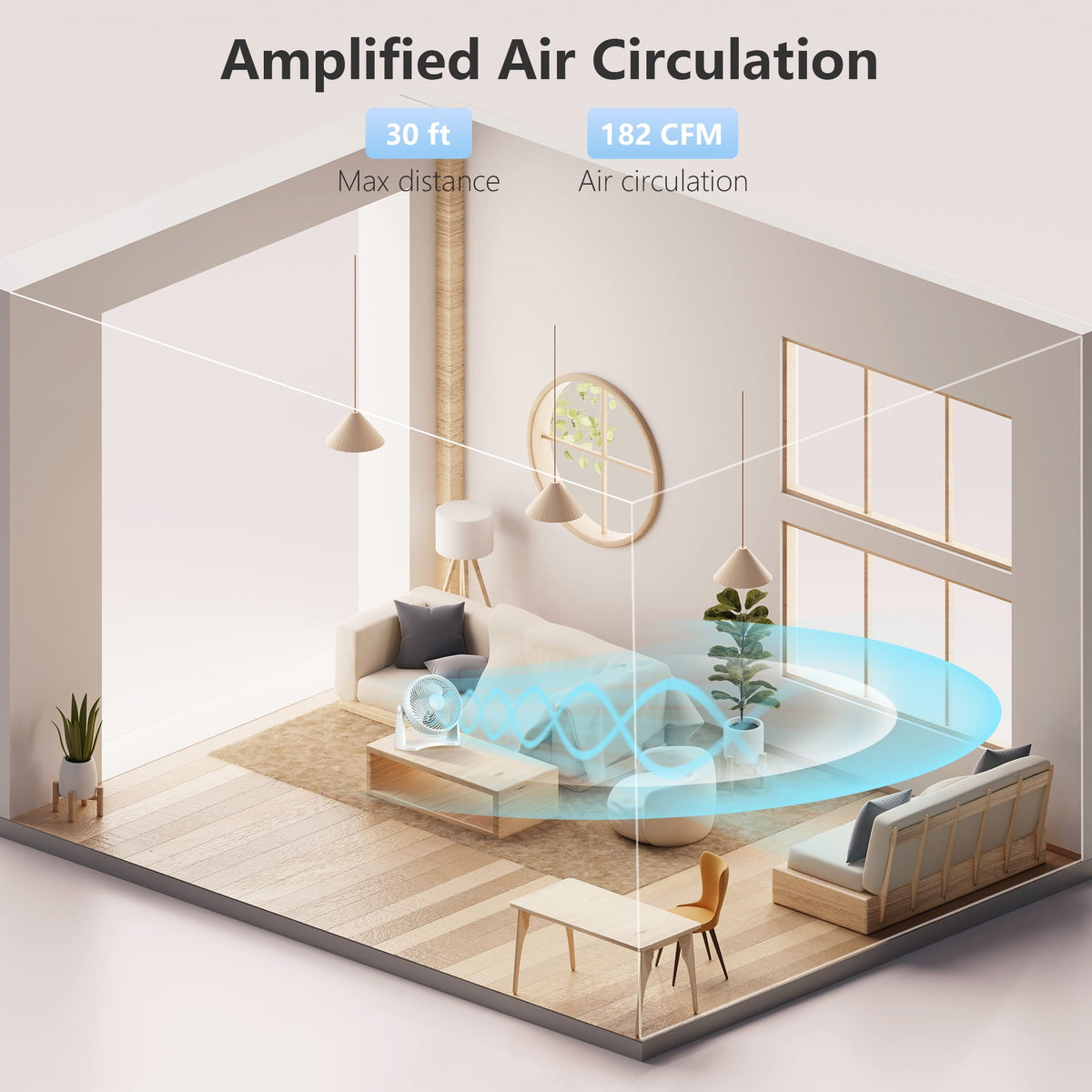 Qunler Table Fan, 9" Quiet Air Circulator Fan with 3 Speeds & 90° Pivo