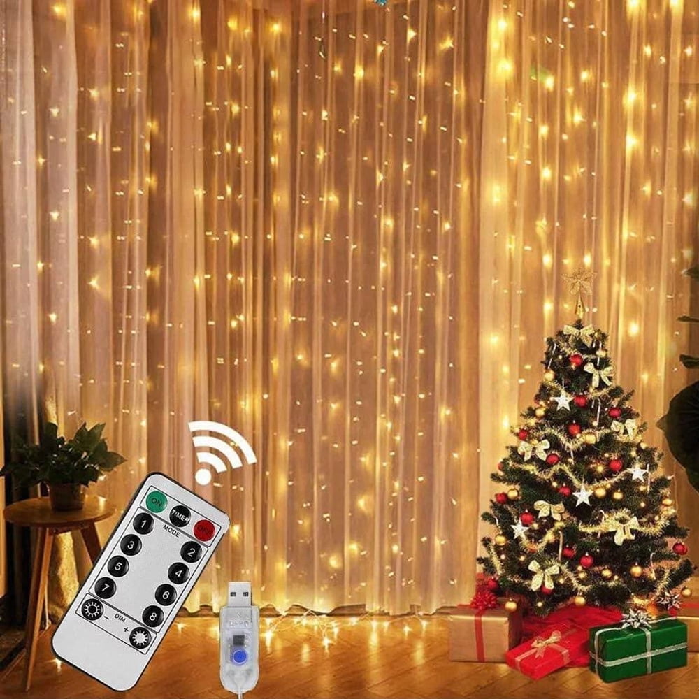Window Curtain String Light, 300 Waterproof LED Twinkle Lights, 8 Mode ...