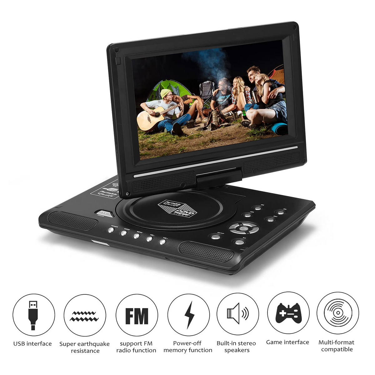 Qunler Portable DVD Player with 8.5" HD Swivel Screen and Remote Contr