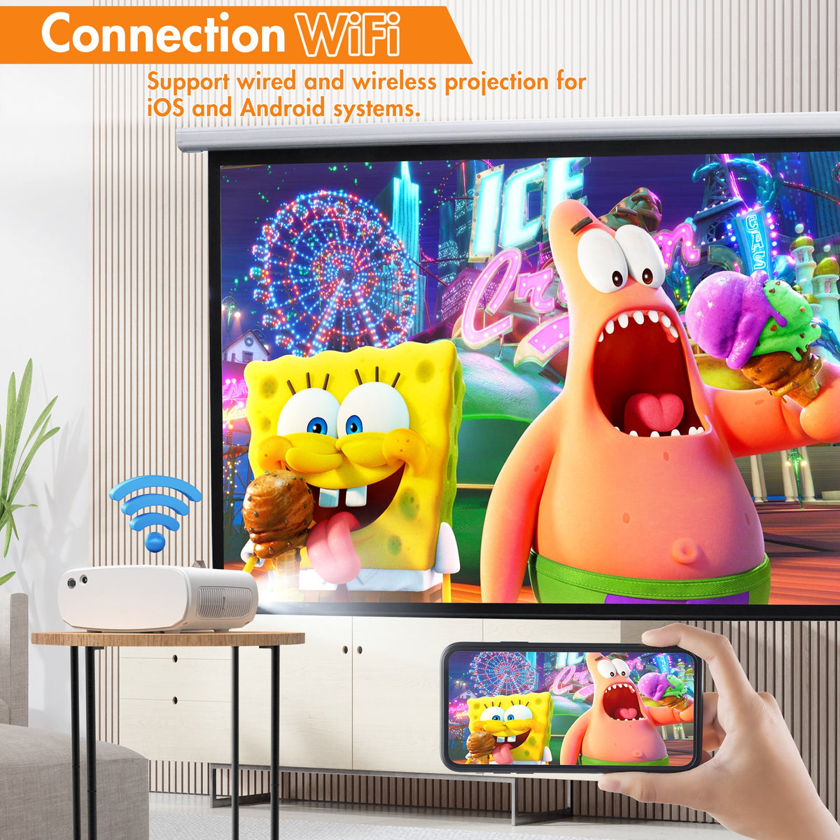 Doosl Mini Projector, Portable HD Wi-Fi Projector with Remote, 1080P S ...