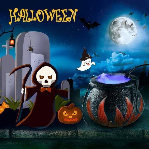 Halloween Black Cauldron Mist Maker Fogger, Smoke Fog Machine with 12 ...
